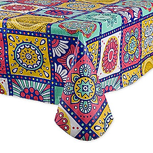 DII Morocco Vinyl Tabletop Collection Tablecloth, Flannel Backed, Rectangle, 60x84, Morocco Summer