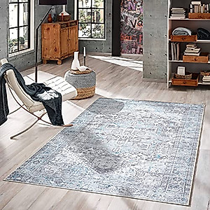 GLN Rugs Stain Resistant Machine Washable Area Rug - Vintage Boho Distressed Aesthetic - Non-Slip Backing - Indoor Floor Home Decor for Bedroom Kitchen Living & Dining Room (9' x 12')