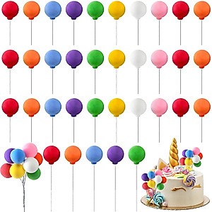 Sieral 40 Pieces Mini Balloon Cake Toppers Colorful Rainbow Cake Topper Round Clay Balls Cupcake Toppers for Birthday Baby Shower Wedding Party Cake Decorations(Rainbow Color)
