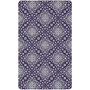 Royal Blue Themed Fitted Mini Crib Sheets,Portable Mini Crib Sheets Ultra Soft Material-Great for Boy or Girl Room or Nursery,24“ x38“,Indigo White