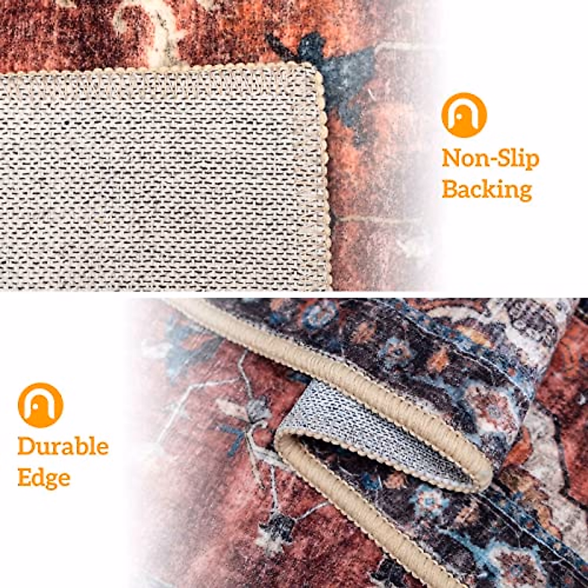 TNAVILL Vintage Area Rug 5x7,Machine Washable Boho Rug for Living Room Bedroom, Non Slip Soft Faux Wool Low Pile, Antique Aesthetic Persian Medallion Carpet for Dining Room, Red Brown