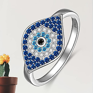 Greek Evil Eye Ring Sterling Silver Protection Spiritual Turkish Blue All Seeing Evil Eye Rings for Women Amulet Sapphire Jewelry Gift Size 9