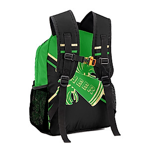 BigBigift Cheer Green Black Cheerleaders Backpack Shoulder Shopping Bag Travel Casual Bags with Name Text, 12.2(L)x5.9(W)x16.5(H)inch