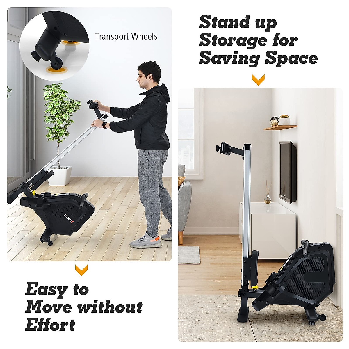 GYMAX Folding Magnetic Rowing Machine, 8 Level Adjustable Rower with LCD Monitor & Device Holder, Full Body Workout Home Gym Exercise Equipment for Small Space