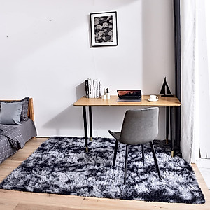 Temedara 3x5 Feet Area Rug,Non-Slip Shag Rugs for Bedroom,Small Fluffy Plush Rugs for Living Room,Tie-Dyed Dark Grey Shaggy College Dorm Room Rug,Modern Fuzzy Carpet for Kids Boys Room