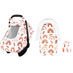 Infant Car Seat Covers and Baby Car Seat Head Support Strap Cover Set for Newborns Ultra Soft Comfortable Minky Dot Fabric Unique Rainbow Pattern