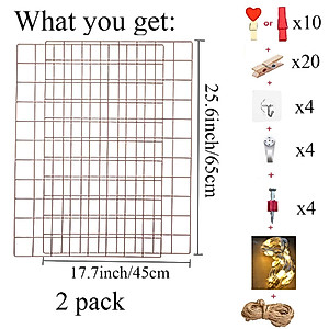 GBYAN Wall Grid 2 Pack Wire Photo Grid Panels Metal Picture Rack Wall Organizer for Memo, Photo Display, 25.6" x17.7 Each Grid Panel