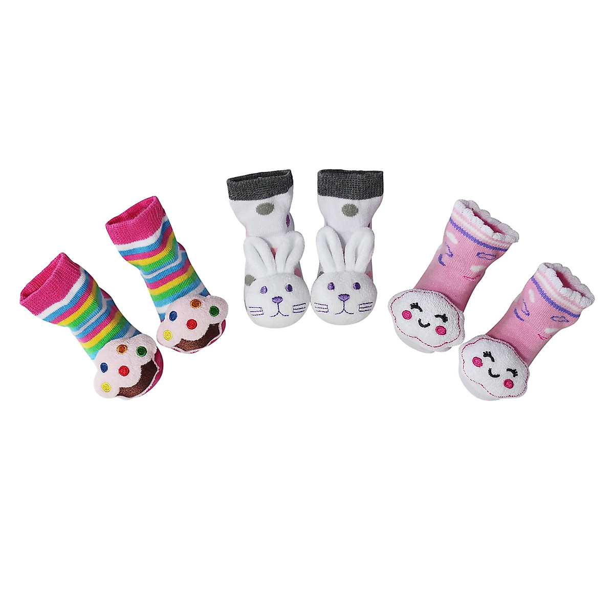 PUPPET Baby Girl Rattle Socks Set for 0-6 Months Cute Infant Socks with Plush Bunny Design