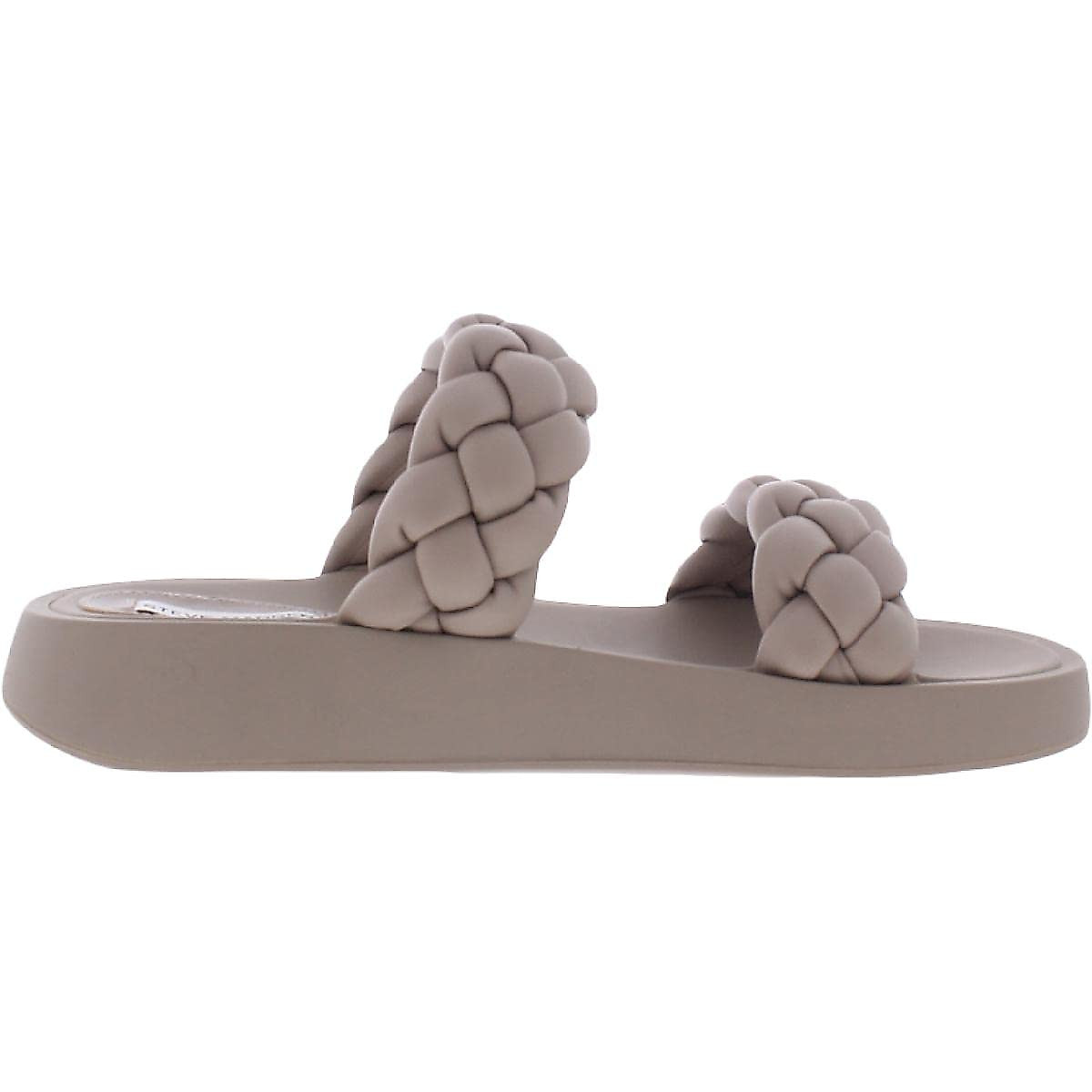 Steve Madden Hillary Taupe Slip On Rounded Open Toe Platform Braided Sandals (Taupe, 11)