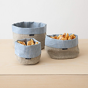 LinenMe Blue Striped Linen Cotton Basket Jazz, Small (6 x 8)