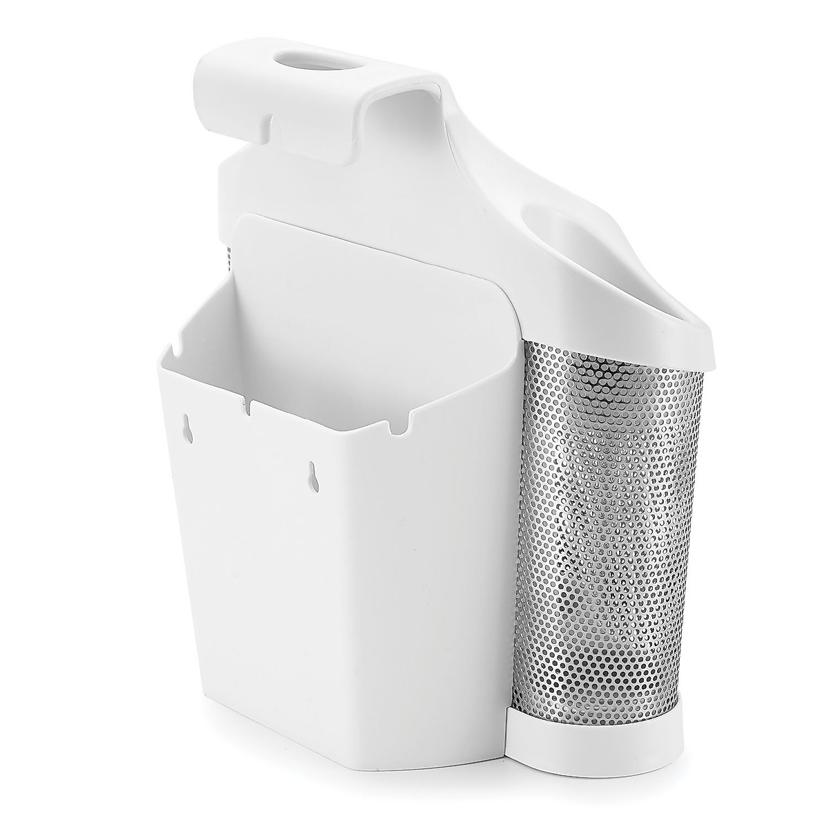 Polder Style Station, Hair Tool Organizer for Hair Dryer, Curling Iron, Hair Straightener, and More, Easy-to-Store Hair Styling Station, Hair Stylist Must Haves, White and Silver