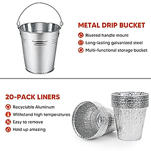 Stanbroil Drip Bucket Replacement for Traeger Grill, Sturdy Steel Grease Bucket Including 20-Pack Disposable Liners, Fit for Traeger, Pit Boss, Camp Chef, Louisiana