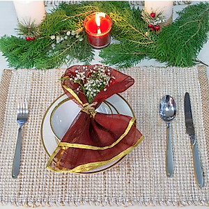 Chardin home | Natural Jute Placemats Set of 4 | 13x19 Inch. Rustic Farmhouse Place mats | Table mats Colors - Natural Jute and Ivory