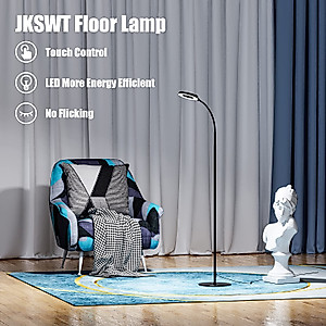 JKSWT LED Floor Lamp, 3 Brightness Levels Eye-Caring Dimmable Standing Reading Lamp 4000K Colors temperatures with Adjustable Gooseneck for Living Room Bedroom Reading - Black