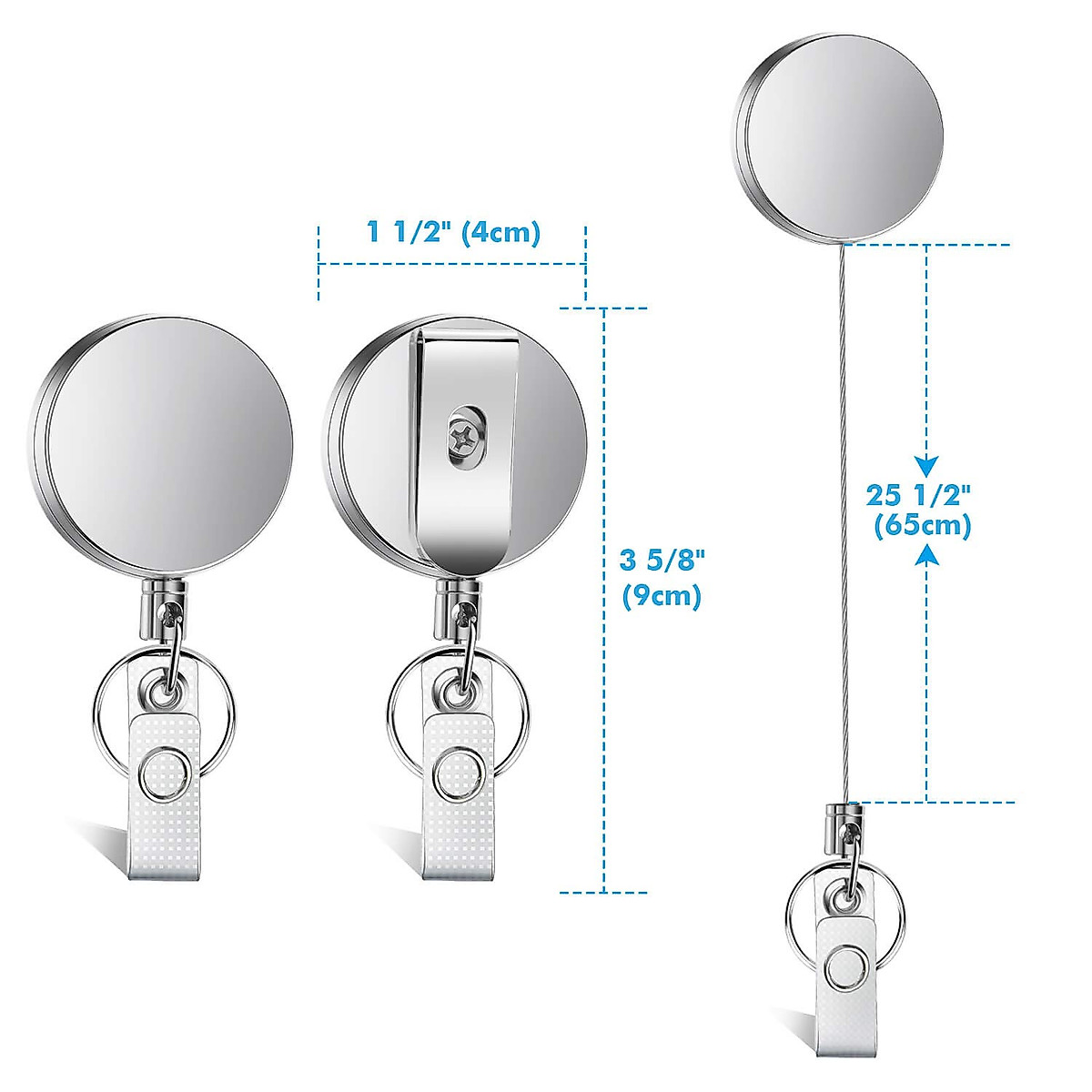 Selizo Retractable Badge Holder with Keychain Ring Clip Metal Badge Reel with Plastic ID Holder and Heavy Duty Name Card Holder for ID Card Key Card Carabiner Work Badge