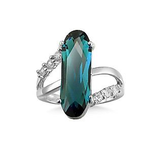 SixTwo Women's 925 Sterling Silver Green Simulated Emerald and Diamond Ring Amethyst Ring Gemstone Ring Cubic Zirconia Rings CZ Diamond Eternity Engagement Wedding Band Ring for Women (Green, 9)