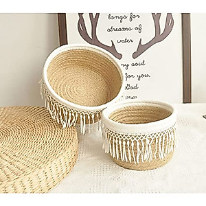 YIZUNNU Round Macrame Organizer Basket Boho Small Storage Baskets with Tassel Woven Rope Baskets Bins for Car keys Wallets Card Holders