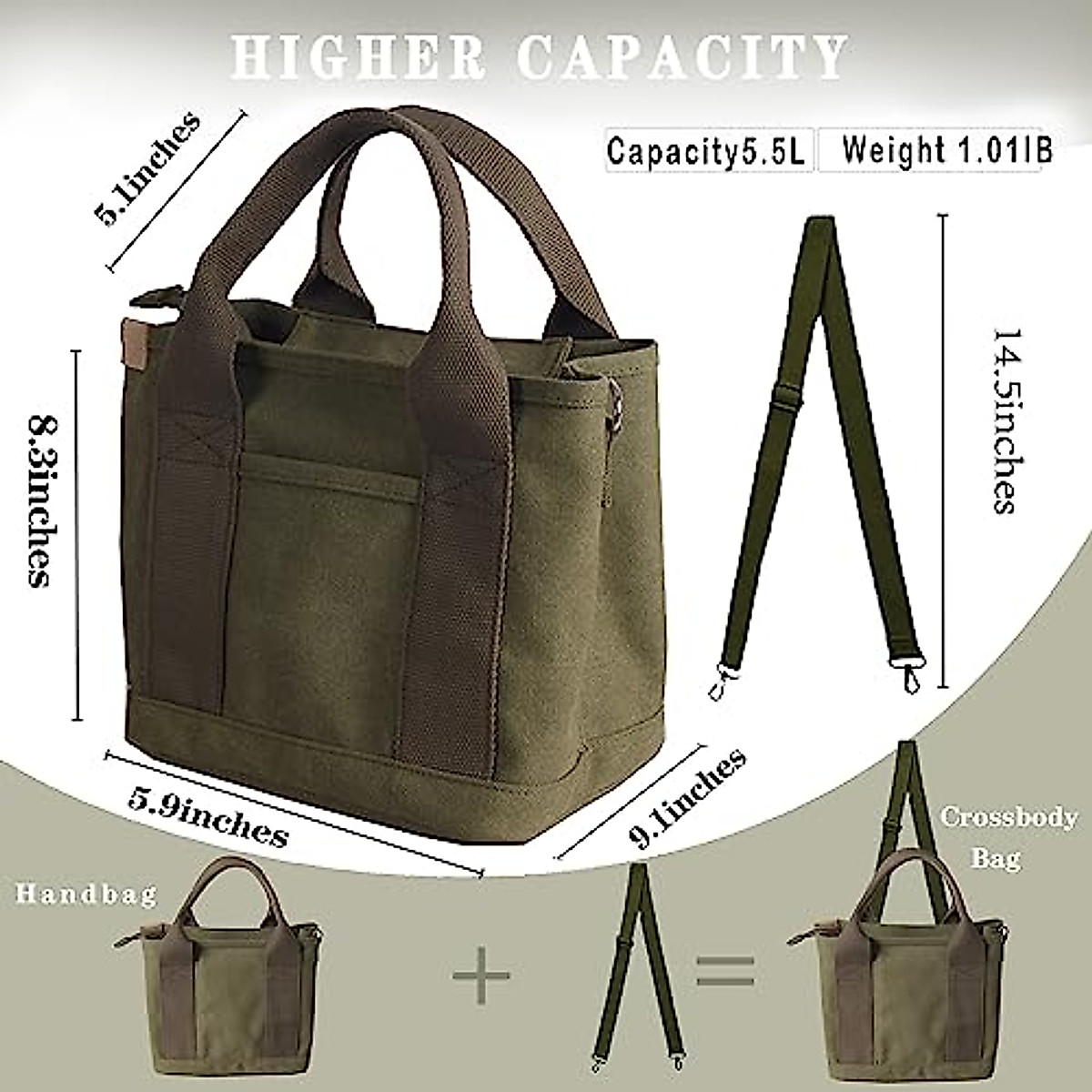 Women Small Tote Bag Handbag Satchel Bag Mini Canvas Tote Hobo Bag Fashion Stylish Crossbody Bags with Detachable Strap(Military Green)