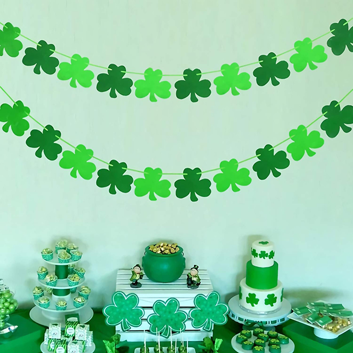 St Patricks Day Decorations, Felt Shamrock Decor Garland Banner Clover Decorations Irish Party Hanging Sign Garland Home Decor for Mantle Table Front Door