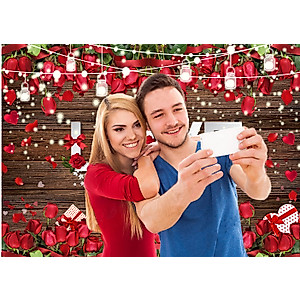 CYLYH 7X5FT Valentine's Day Backdrop Red Rose Wood Wall Background Love Wedding Bridal Shower Backdrops Mother's Day Party Banner Backdrops D808