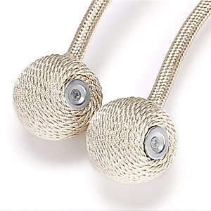 Magnetic Curtain Tiebacks, Decorative Curtain Clips Rope Holdbacks Tie Backs for Home Office Window Decoration, No Drilling and Holes Required, Beige