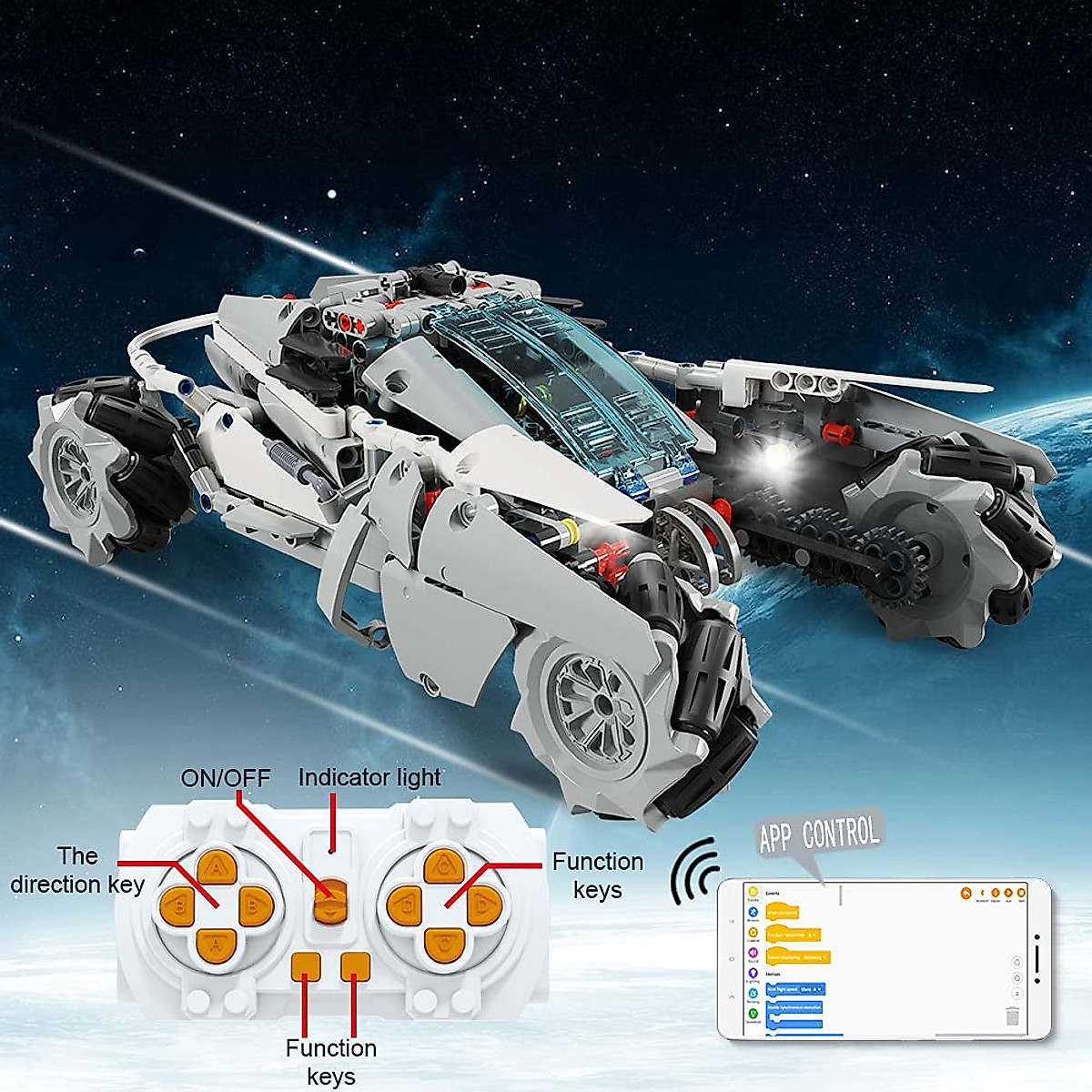 STEM Toys Building Toys RC Car Building Kit, 4WD Remote Control Car Building Kits for Boys and Girls 8-12 Years Old, Rechargeable Toy Building Sets RC&App Control Model Car Kits Gift (467 PCS)