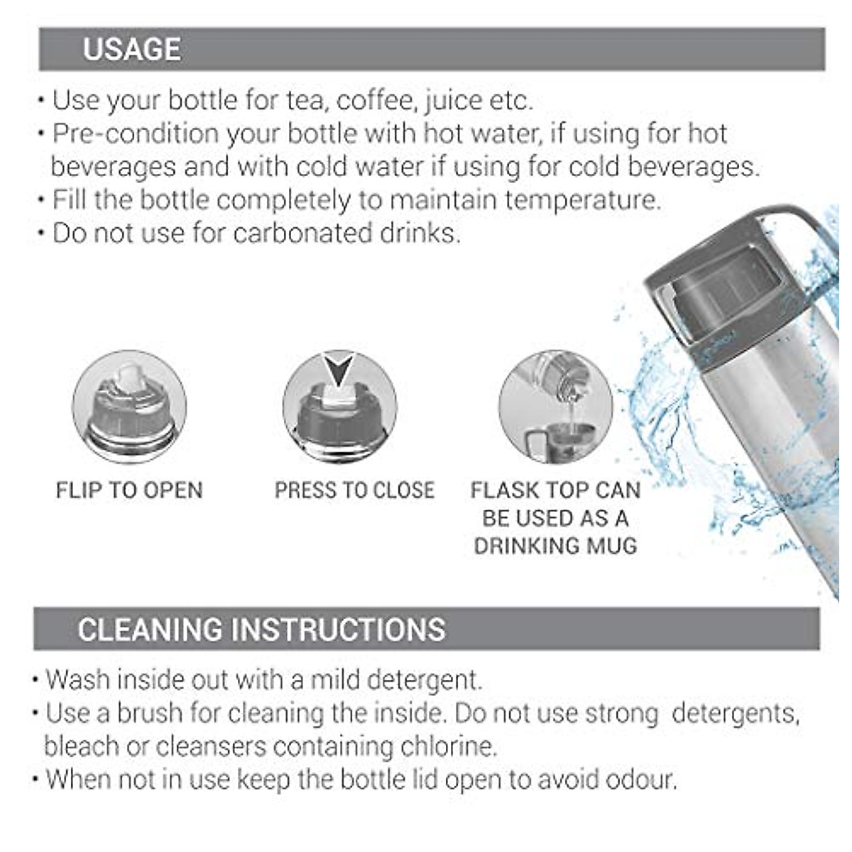 Milton Thermosteel Glassy Flask 1000, Double Walled Vacuum Insulated 1000 ml | 34 oz | 1 qt. | 24 Hours Hot and Cold Bottle with Cover, 18/8 Stainless Steel, BPA Free, Food Grade, Leak-Proof | Gray