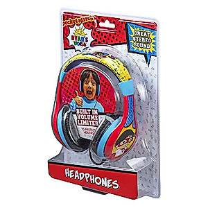 Ryans World Kids Headphones, Adjustable Headband, Stereo Sound, 3.5Mm Jack, Wired Headphones for Kids, Tangle-Free, Volume Control, Foldable, Childrens Headphones Over Ear for School Home, Travel