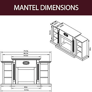 Cambridge Sanoma 72 Inch Freestanding Electric Fireplace Heater with Traditional Mantel, Built-in Bookshelves, Colorful Flames, Timer, Remote Control, Deep Log Display, Walnut