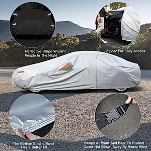 Kayme 6 Layers Car Cover Waterproof All Weather for Automobiles, Outdoor Full Cover Rain Sun UV Protection with Zipper Cotton, Size A2 3XL Universal Fit for Sedan (186-193 inch)