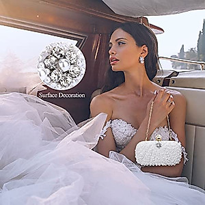 Selighting Pearl Beaded Cutch Purses for Women Evening Bags Formal Rhinestones Wedding Bridal Handbag Ladies Prom Party Purse White
