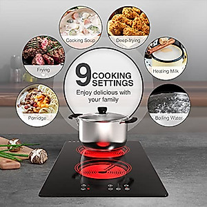 GIHETKUT Electric Cooktop,Built-in and Countertop Electric Stove Top, 2100W 110V induction Cooktop, 9 Heating Level, Timer & Kid Safety Lock, Sensor Touch Control