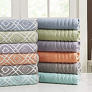 Modern Threads Amrapur Overseas 6-Piece Yarn Dyed Oxford Stripe Jacquard/Solid Ultra Soft 500GSM 100% Combed Cotton Towel Set [Blue]