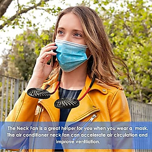 Neck Fan, Portable Usb Rechargeable Led Fan Headphone Design Hand Free Personal Fan Wearable Cooler Fan with Dual Wind Head for Camping Home Outdoor