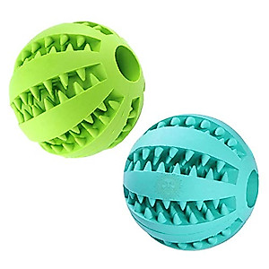 SunGrow 2 Pack Treat Dispensing Dog Toys, 2.75" Interactive Puppy Puzzle Teething Food Ball Toys for Small Large Dog Puppy Cat, Pet Treat Feeder Interactive Teeth Training Ball for Oral Care