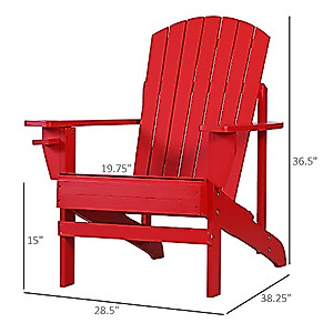 Outsunny Wooden Adirondack Chair, Outdoor Patio Lawn Chair with Cup Holder, Weather Resistant Lawn Furniture, Classic Lounge for Deck, Garden, Backyard, Fire Pit, Red