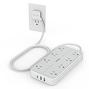 Power Strip Surge Protector, TESSAN Flat Plug Extension Cord with 8 Outlets 3 USB Charger(1 USB C), 1080 Joules Protection, Wall Mountable Charging Station for Home Office School Dorm Room Essentials