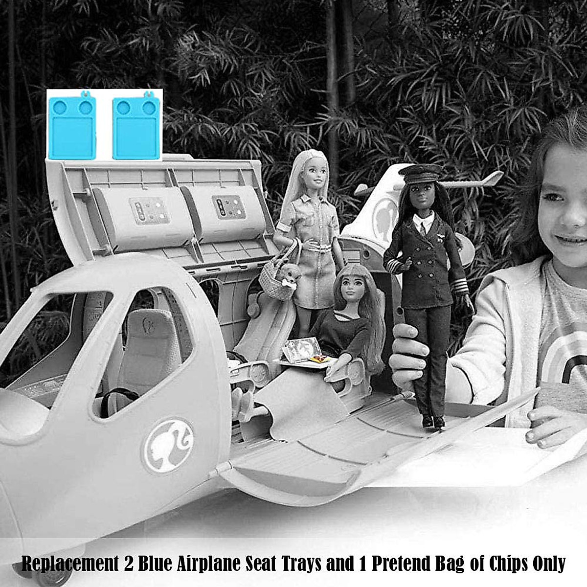 Mattel Replacement Parts for Barbie DreamPlane Playset - GDG76 ~ Includes 2 Blue Airplane Seat Trays and 1 Pretend Bag of Chips