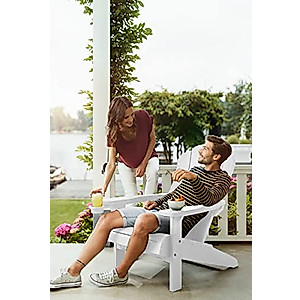 Outdoor Patio Garden Deck Furniture Resin Adirondack Chair with Built-in Cup Holder (White)