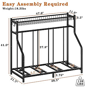 Gadroad 4 Bike Rack Garage with Storage Basket, Bike Rack Floor Stand, Garage Organizer Bike Parking Rack, Metal Floor Bicycle Rack Station for Mountain/Kids Bike, Black