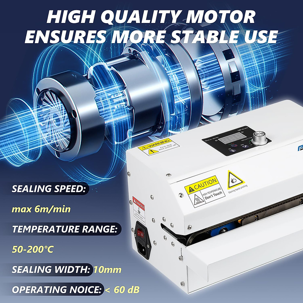 Frifreego Commercial Grade Heat Sealer Automatic Continuous Heat Bag Sealing Machine, Temp&Speed Adjustable, Heavy Duty Horizontal Bag Sealing Machine for Kinds of Plastic Packing Bags, Desktop White