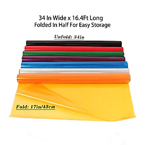 CMFYHM 7 Rolls Colored Cellophane Wrap Roll (34 in x 16.4 ft x 7 Colors) Extra Wide Cellophane Roll Transparent Color Cellophane Gift Wrapping for Gift Baskets,Flowers, DIY Craft,Baby Shower,