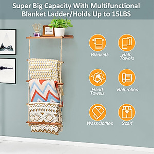 Gomyrod 5-Layer Wooden Blanket Ladder, 2-in-1 Towel Racks Blanket Quilt Towel Holder Rack Decorative Ladder, Storage Ladder Quilt Rack Blanket Holder, Ladder Shelves for Bathroom,Living Room,Bedroom