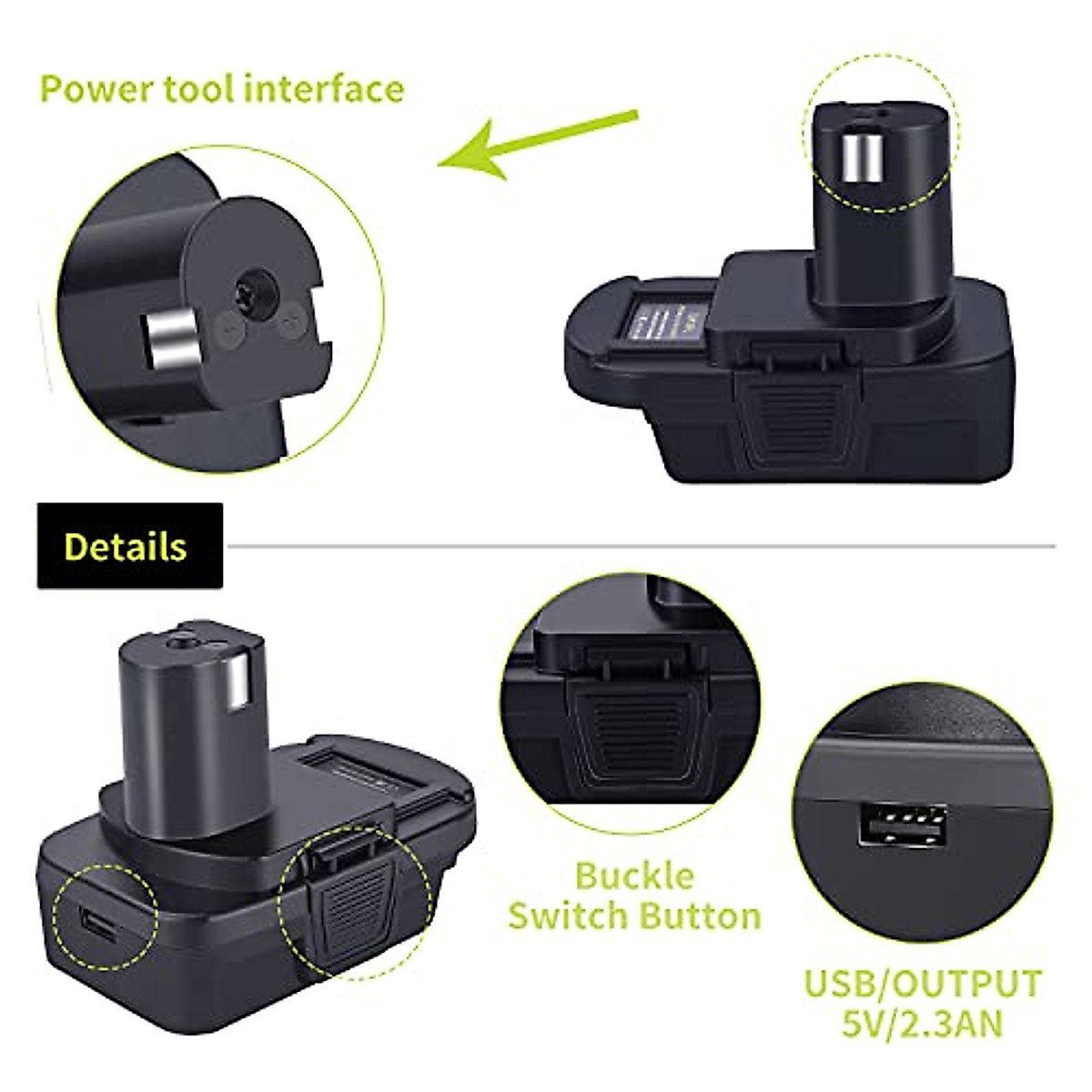 Battery Adapter with USB Port for Dewalt to Ryobi Battery, for Dewalt for Milwaukee Battery Convert to Ryobi 18V Lithium-ion Battery DM18RL