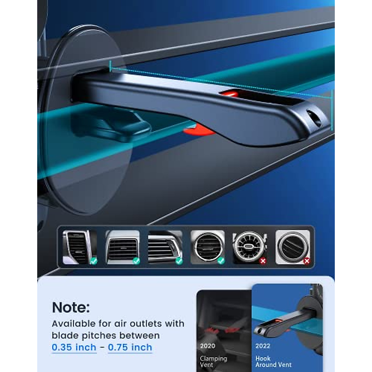 Wireless Car Charger,【1s Auto-Clamping & Never Fall Off】 15W Qi Fast Charging, Air Vent Car Phone Mount Wireless Charging for iPhone 13 Pro Max/13Pro/13/12/11, Samsung Galaxy S22 Ultra/S22/S21, etc