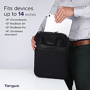 Targus Vertical Slipcase Messenger Bag Travel Laptop Bag with Hideaway Handles, Cross Shoulder Strap, Protective Padding for 14-Inch Laptop, Black (TSS913)