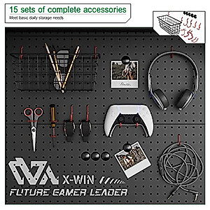 JWX DDB Gaming Standing Shelf Units, 30‘’ Home Office cabinets with Metal Pegboard and 15 Pieces Organizer Tool Holders
