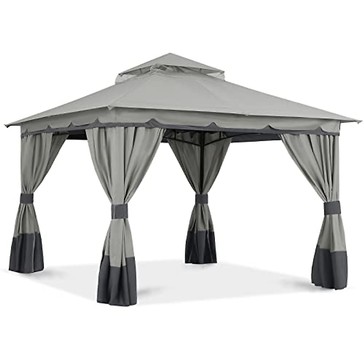 ABCCANOPY 10'x10' Outdoor Gazebo, Double Roof Patio Gazebo with Shade Curtains, Light Gray