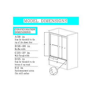NicBex Shower Doors 56" - 60" L x 58" H Half Shower Door Double Sliding Shower Door for Bath Tub 1/4" (6mm) Thick Tempered Glass Very Clear Easy to Clean with a Handle, Chrome