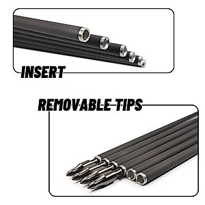 12PCS 600 Spine Pure Carbon Arrows with Real Turkey Feathers Removable 100 Grain Tips Plastic Nocks for Archery Target Hunting